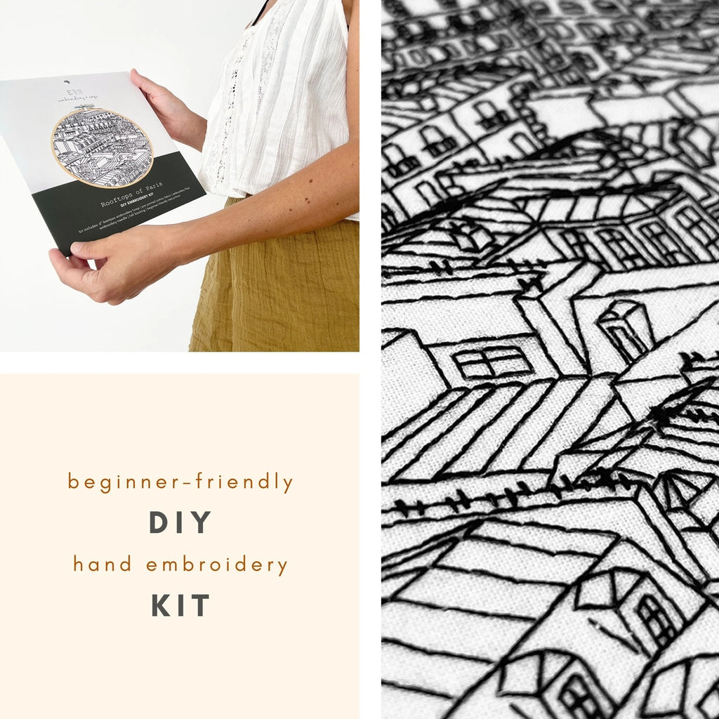 Embroidery and Sage Embroidery Kit - Rooftops of Paris – Ray Stitch